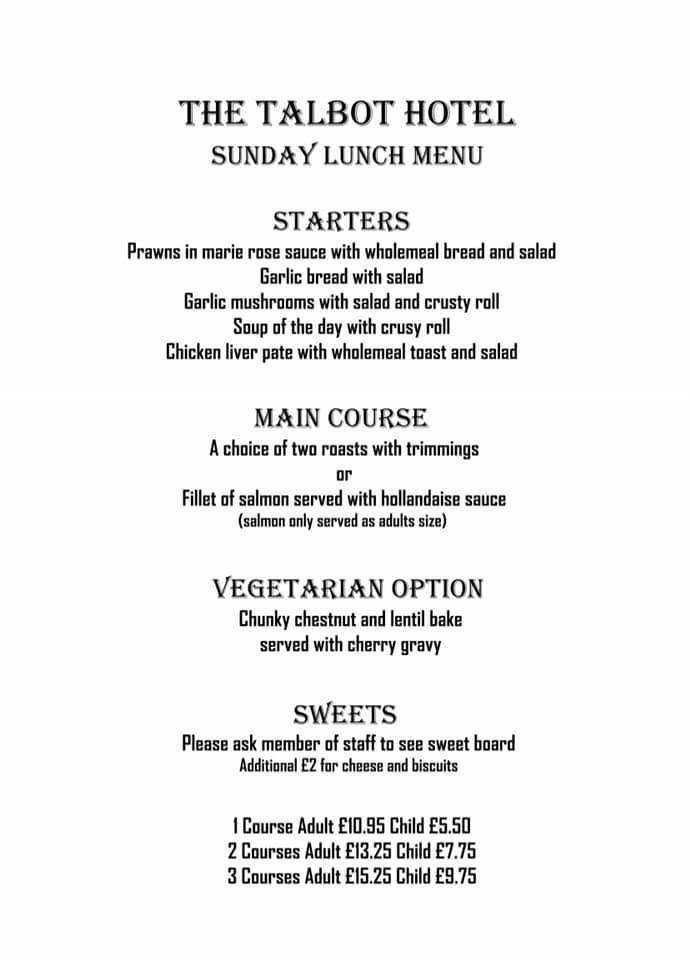 Menu at The Talbot Hotel pub & bar, Welshpool