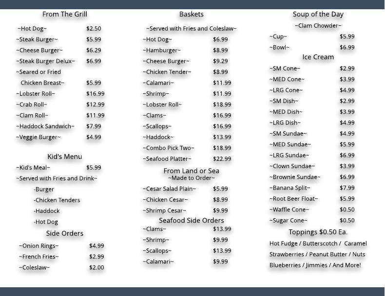 Menu at U.S. Route 1 Takeout restaurant, Camden