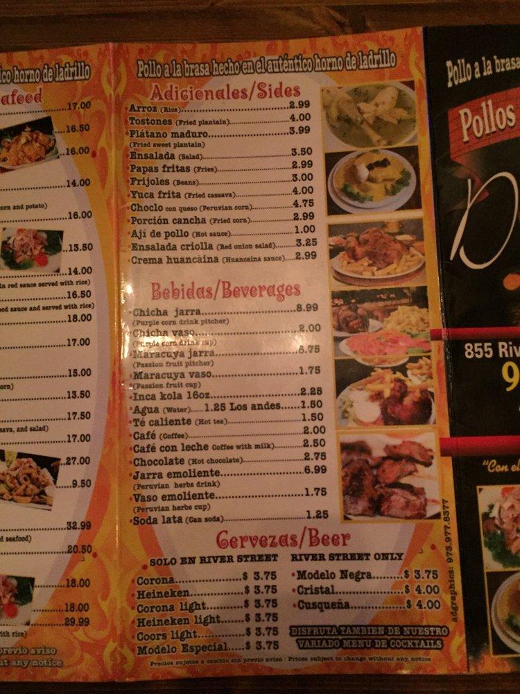 Menu at D'Carbon restaurant, Paterson, 855 River St