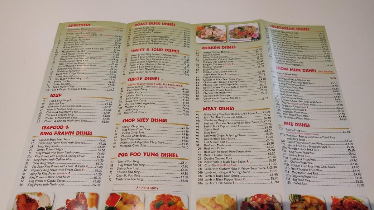 Menu at Kanton fast food, Cromer
