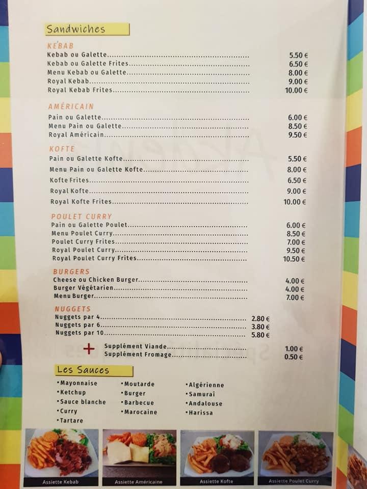 Menu au Kebab Akdeniz restaurant, Champagnole