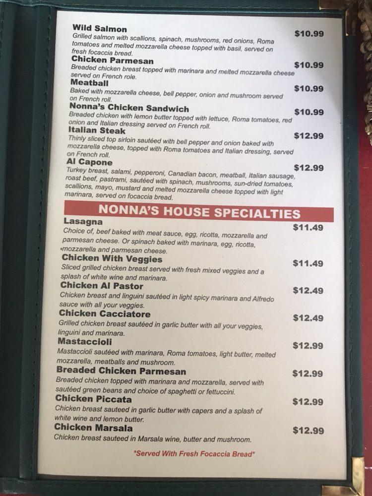 Menu at Nonna's Italian Restaurant, San Bernardino
