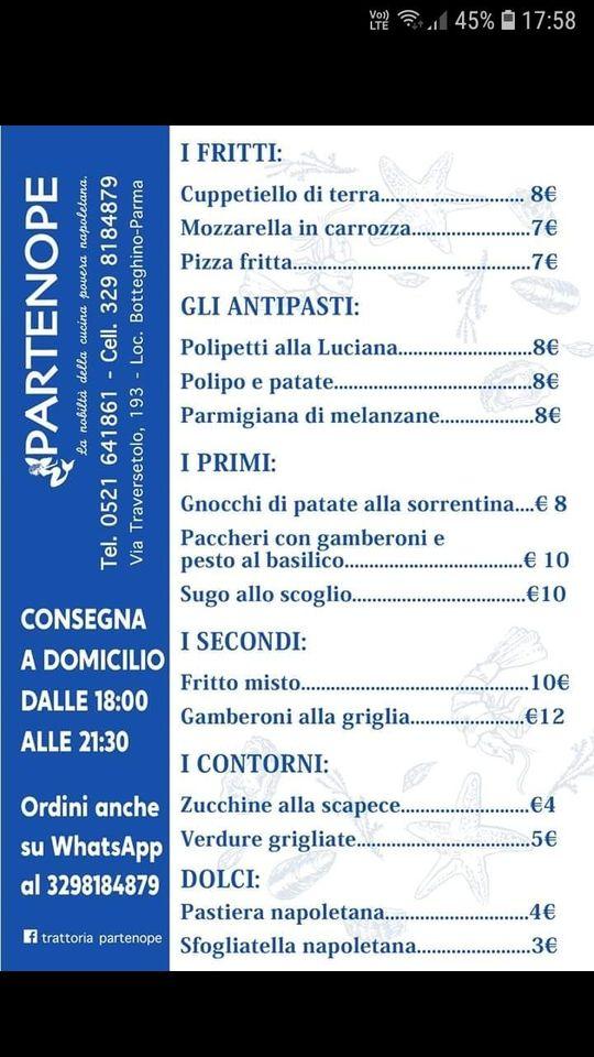 Speisekarte von Il Capriccio Di Partenope restaurant, Parma, Strada ...