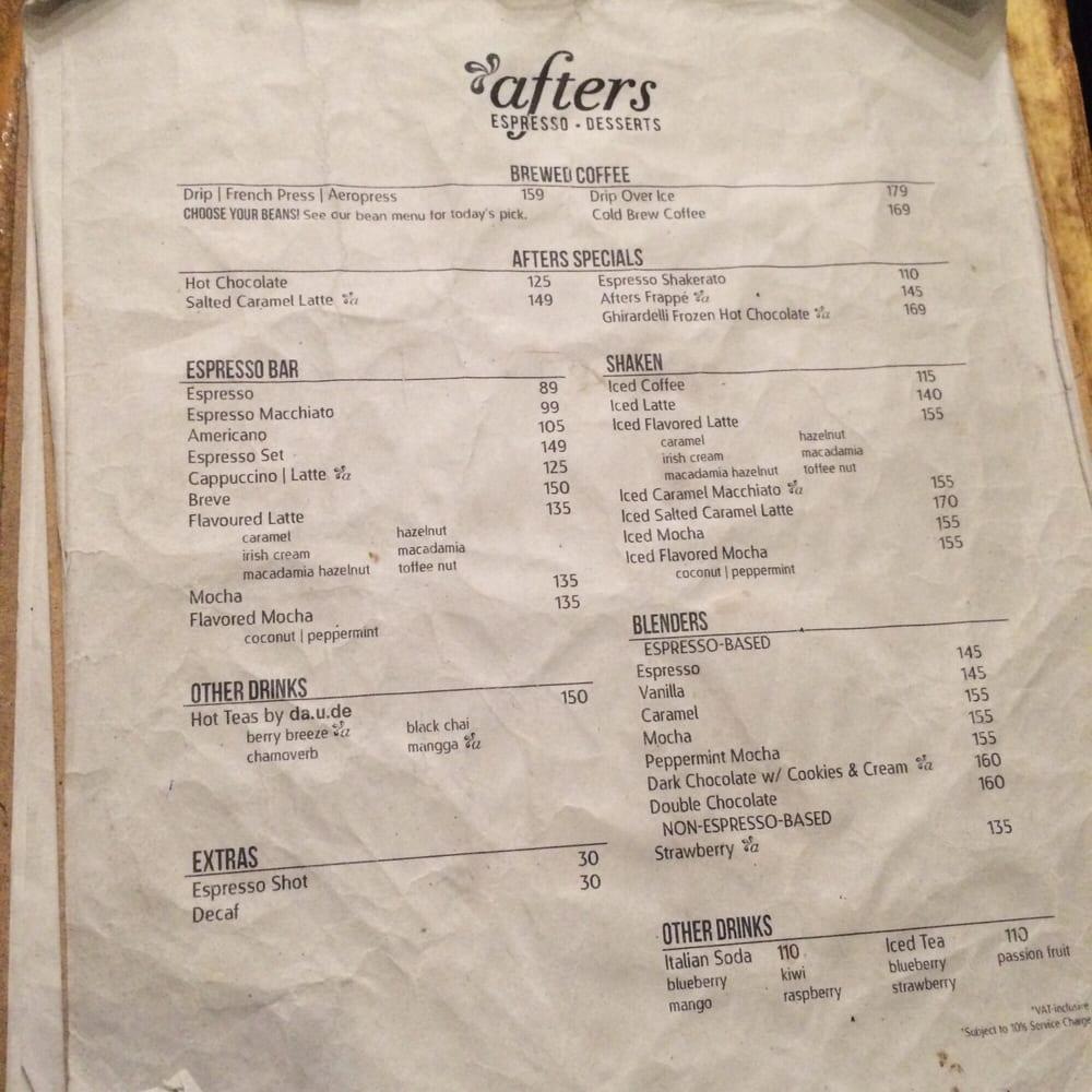 Menu at Afters Espresso Desserts, Quezon City, Lansbergh Place Building