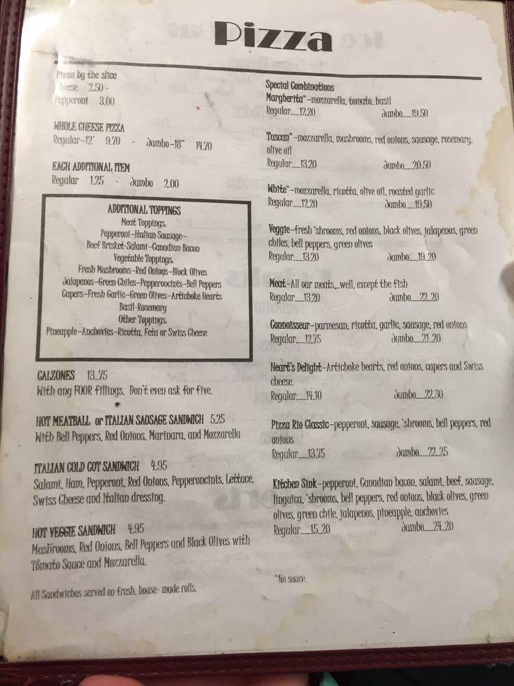 Menu at Cafe Rio Pizza, Ruidoso