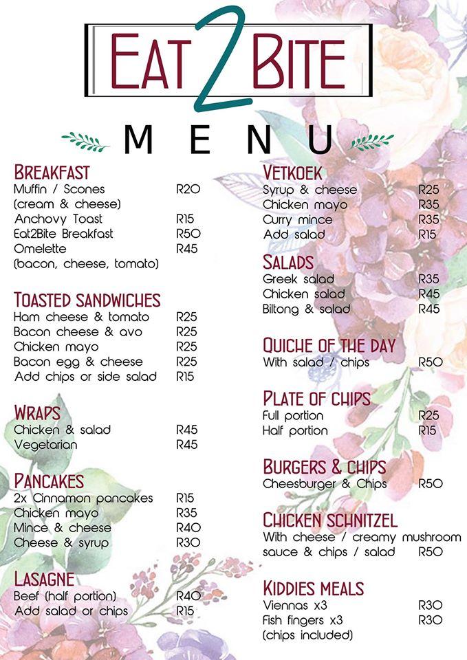 Menu at Eat2Bite restaurant, Polokwane