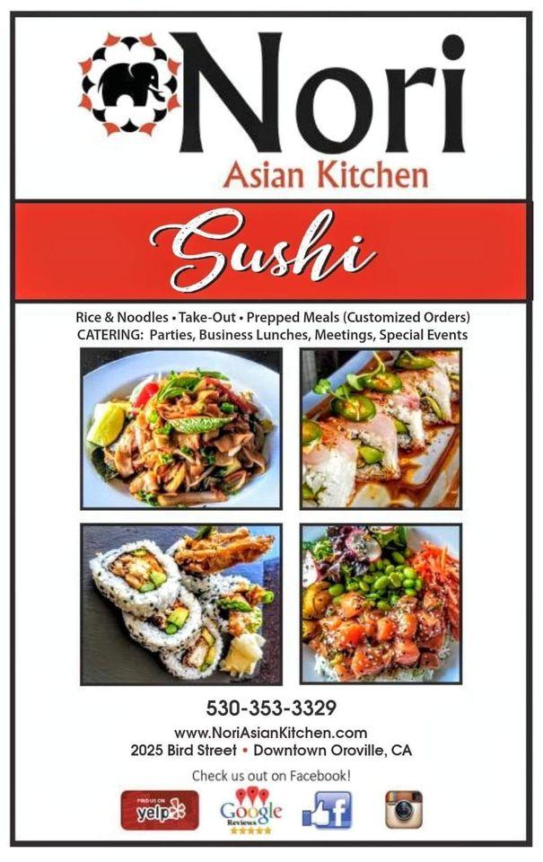 Menu at Nori Downtown restaurant, Oroville