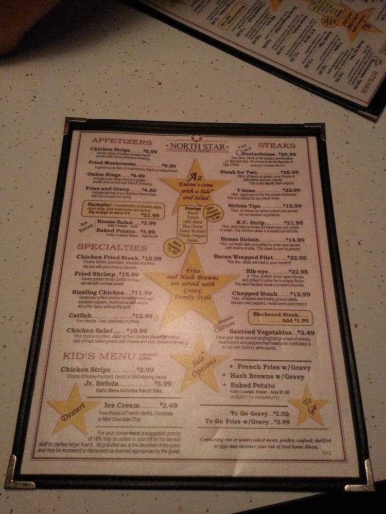 Menu at North Star steakhouse, Topeka