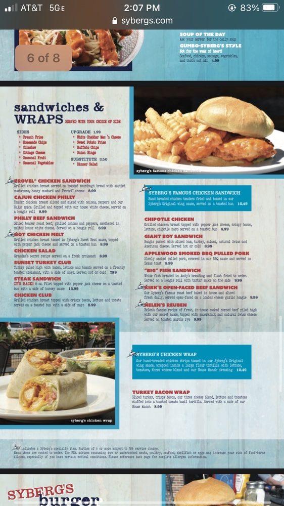 Menu at Syberg's St. Peters pub & bar, St. Peters