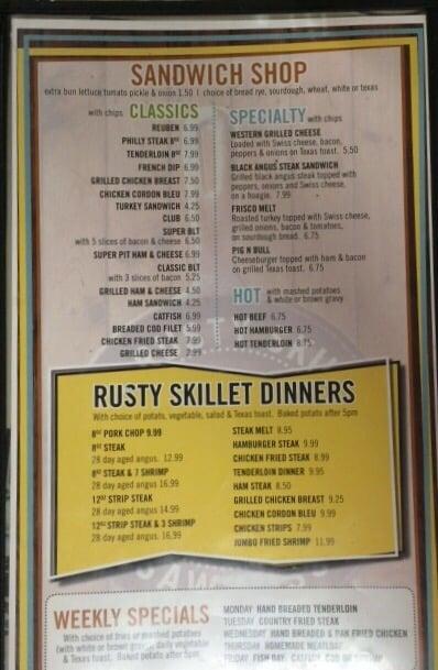 Menu at The Rusty Skillet LLC restaurant, Warsaw