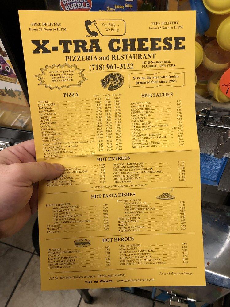 Menu at X-tra Cheese Pizza pizzeria, New York City