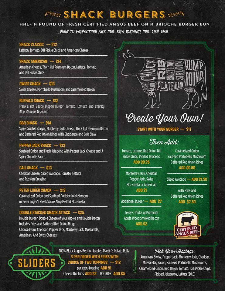 Menu at Food Shack in the Back restaurant, New York City