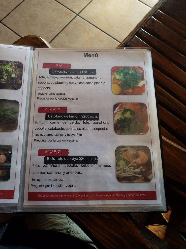 Menu at Little Korea restaurant, Tijuana