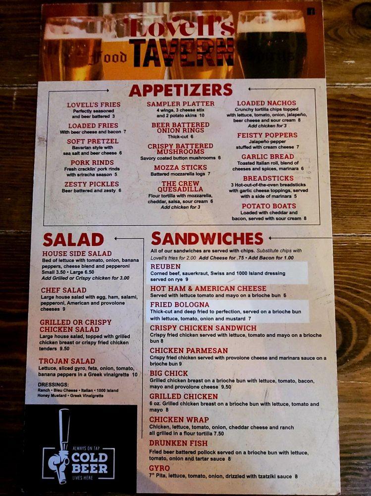 Menu at Lovell's Tavern pub & bar, Columbus
