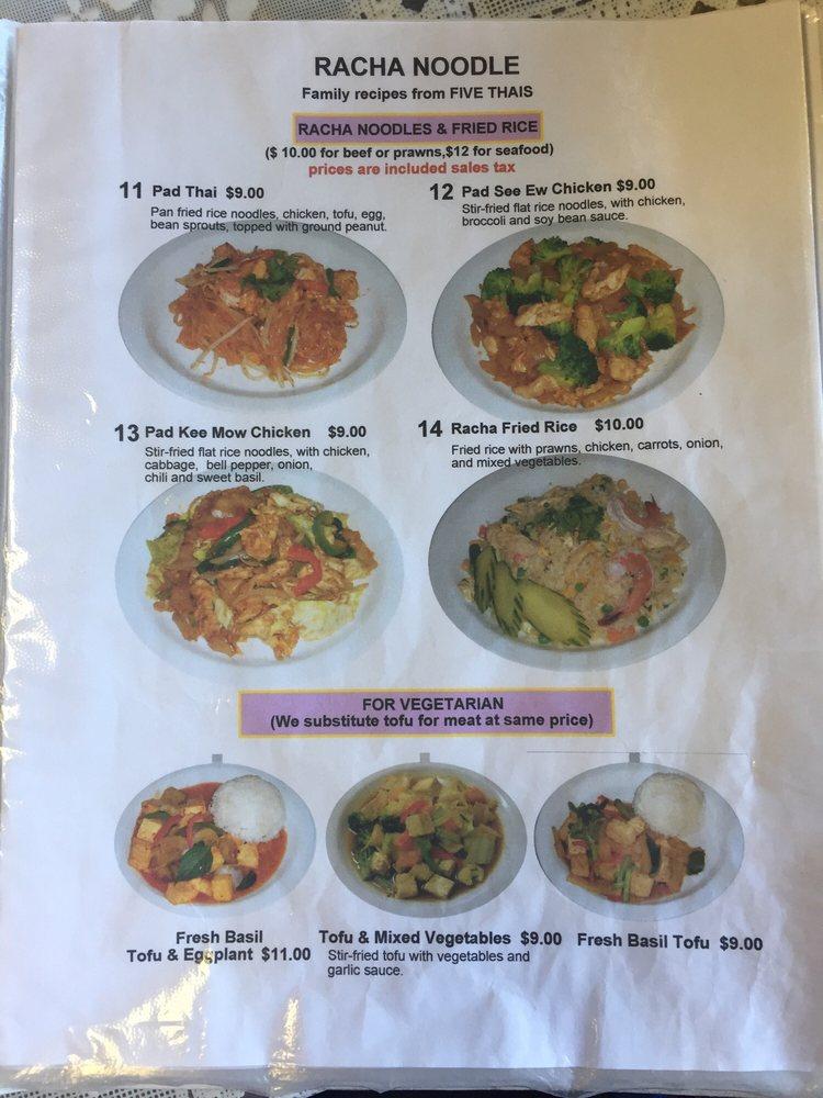 Menu at Racha Noodle restaurant, Redding