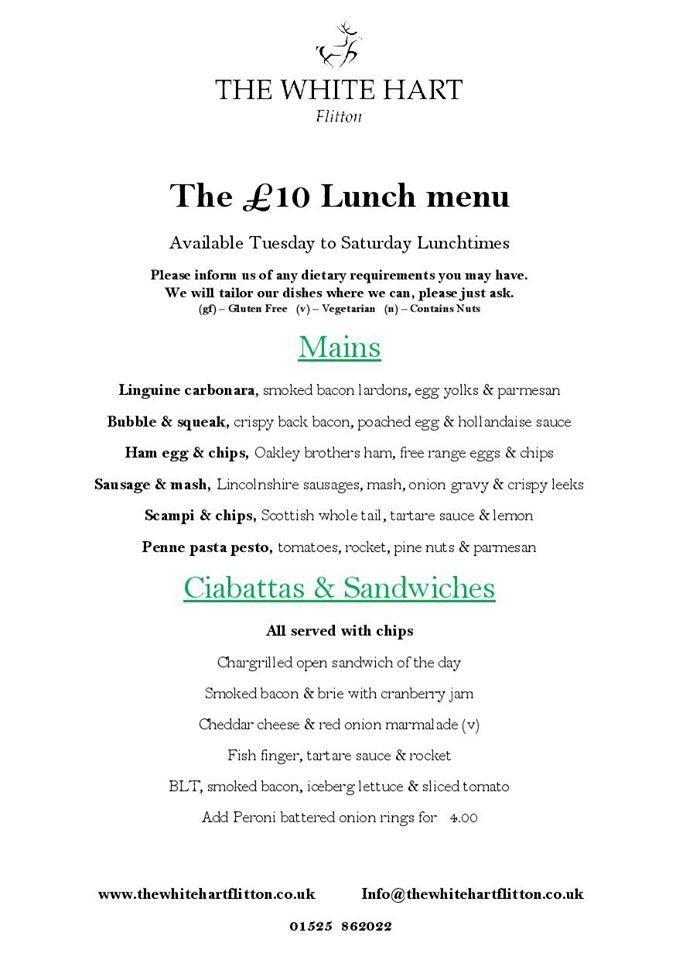 Menu at The White Hart Flitton pub & bar, Westoning