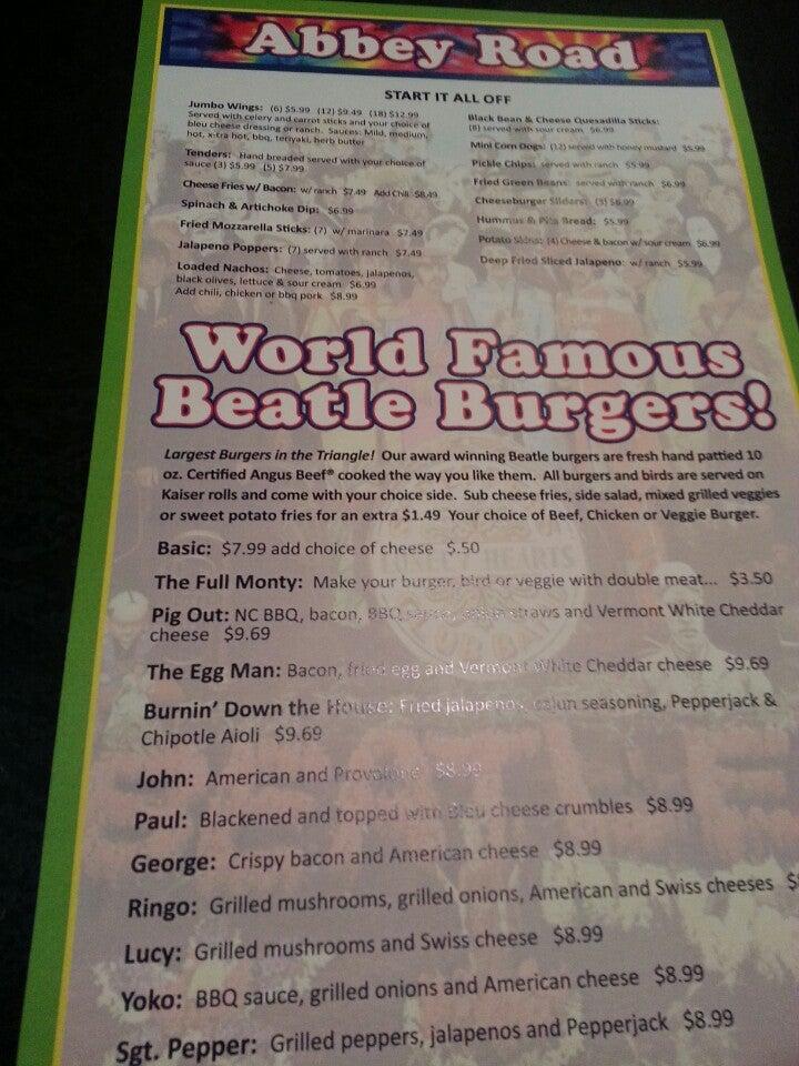 Menu at Abbey Road Tavern & Grill pub & bar, Cary