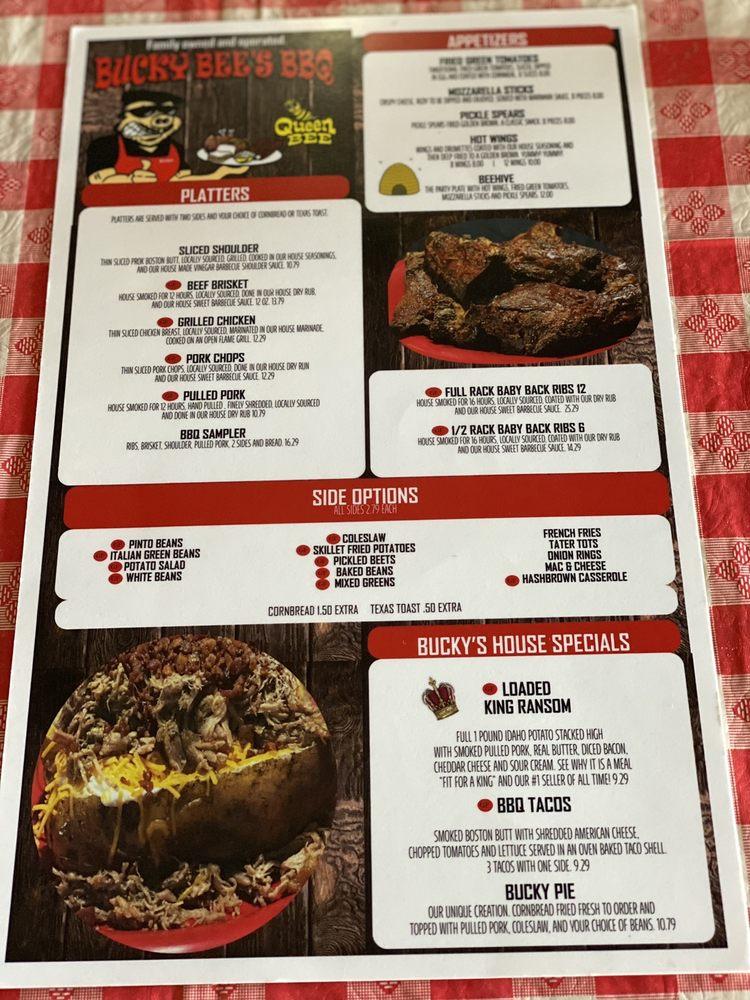 Menu at Bucky Bees BBQ of Cave City, Cave City, 822 Mammoth Cave St