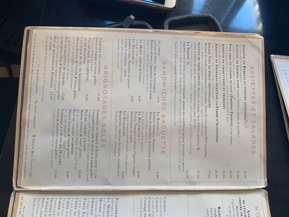 Menu at Le Nemours restaurant, Paris, 2 à 7 Galerie de Nemours