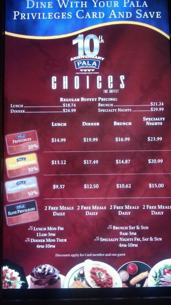Menu at Choices, The Buffet restaurant, Pala
