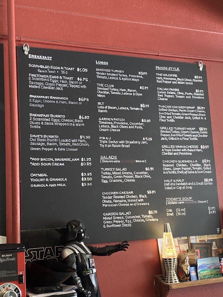Menu at Firetower Coffee cafe, Helena