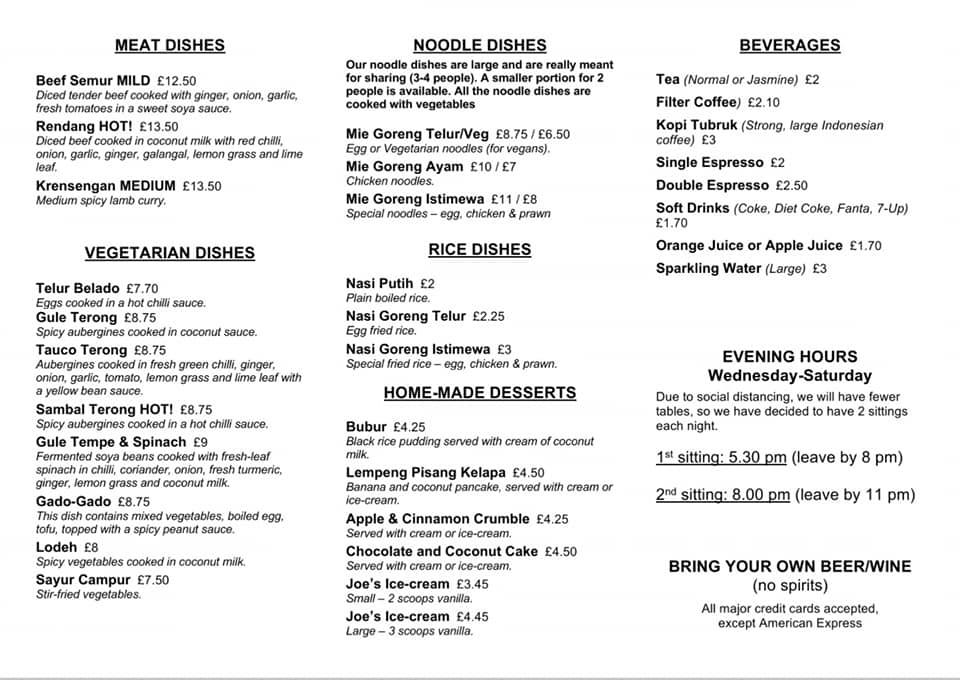 Menu at Garuda Restaurant, Swansea