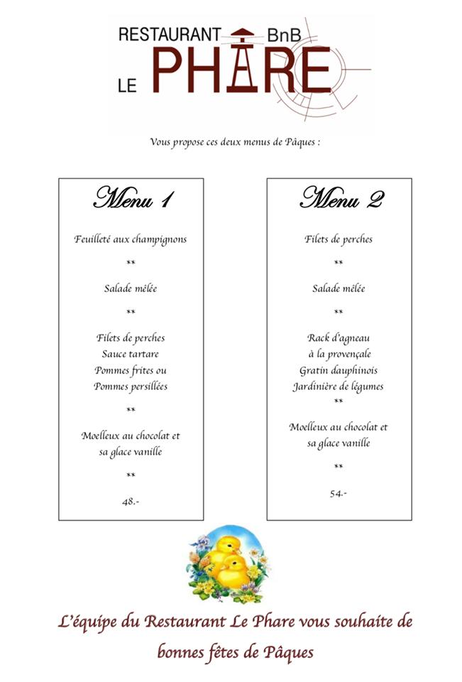 Menu da Restaurant & Chambres d'hôtes Le Phare, Port-Valais, Rue