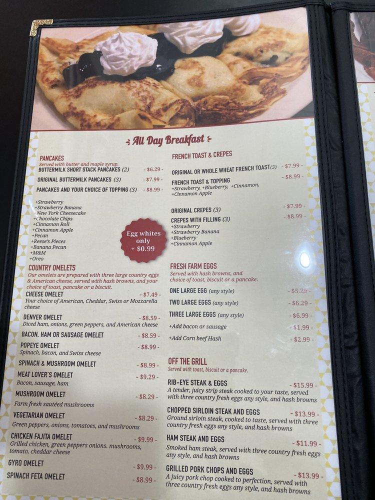 Menu at Nick's Pancake House restaurant, Jerseyville