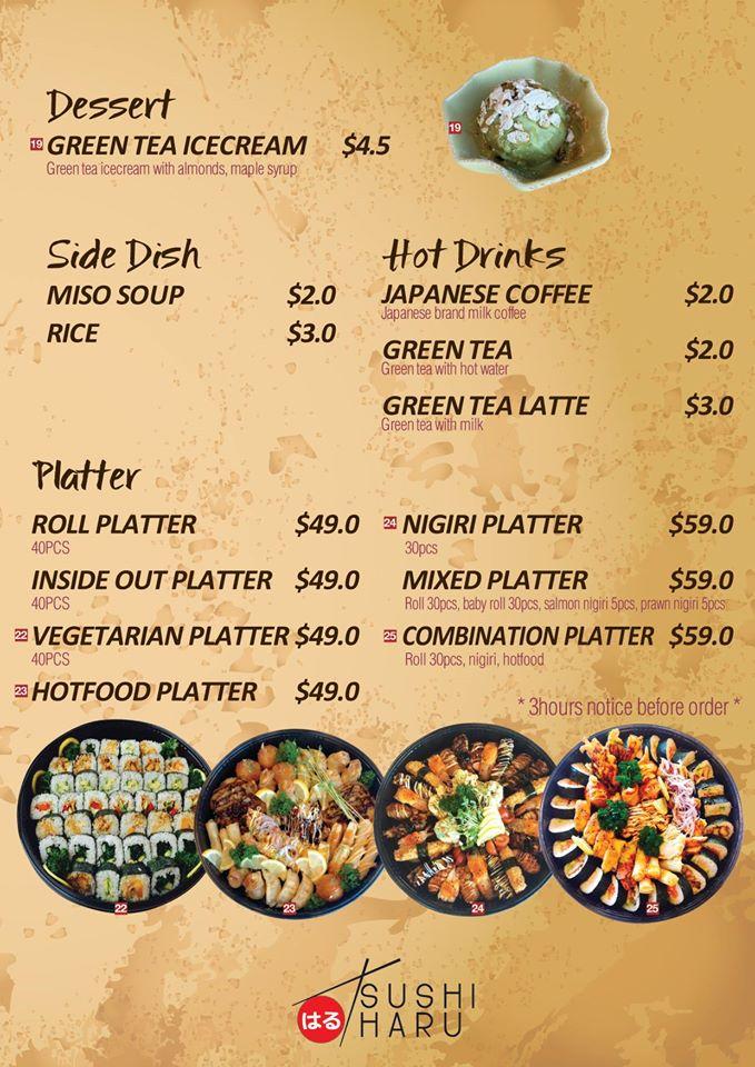 Menu at Sushi Haru restaurant, Dubbo, Windsor Parade
