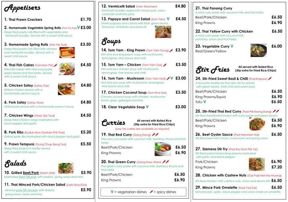 Menu at Thai Orchid restaurant, Barrow-in-Furness