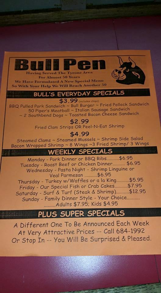 Menu at The Bull Pen Restaurant & Sports Bar, Tyrone