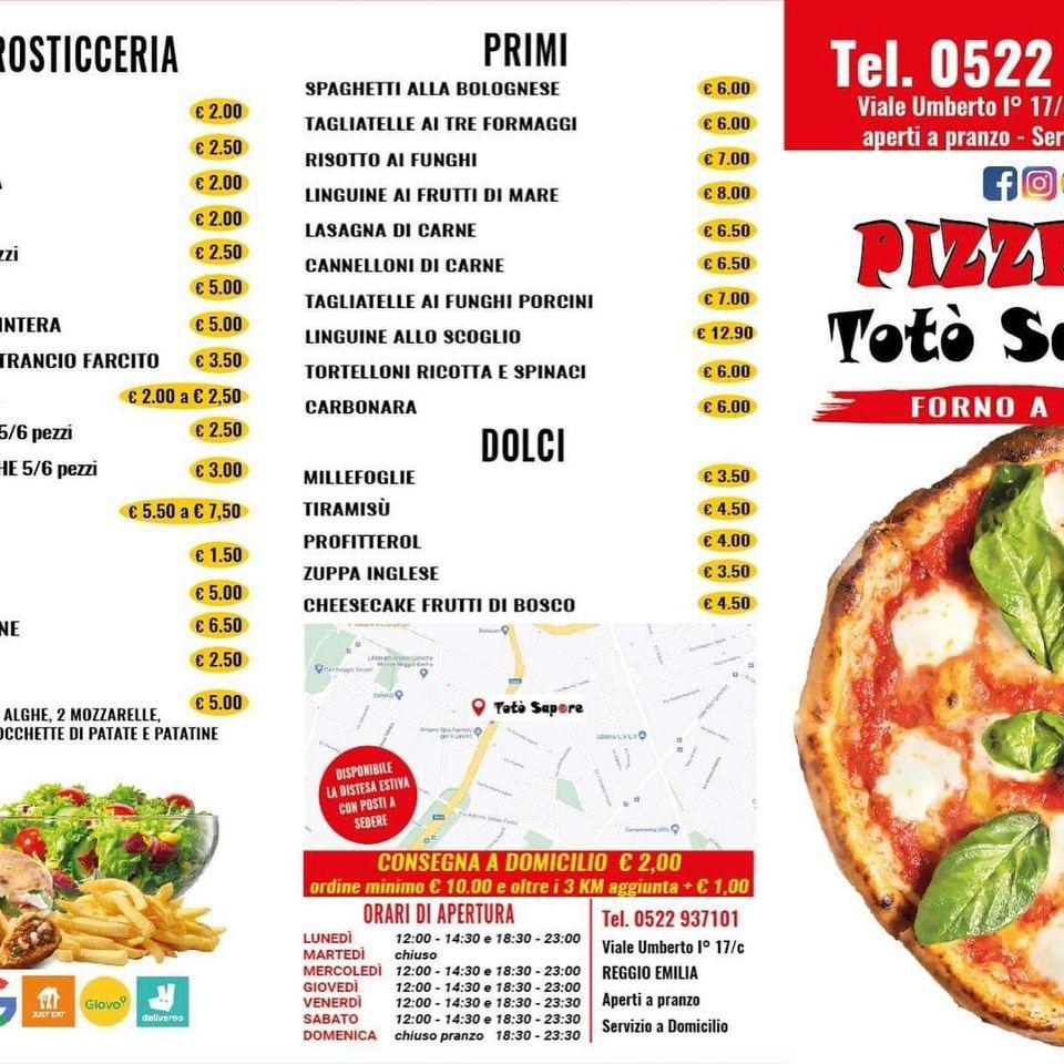 Menu at Totó sapore restaurant, Reggio Emilia