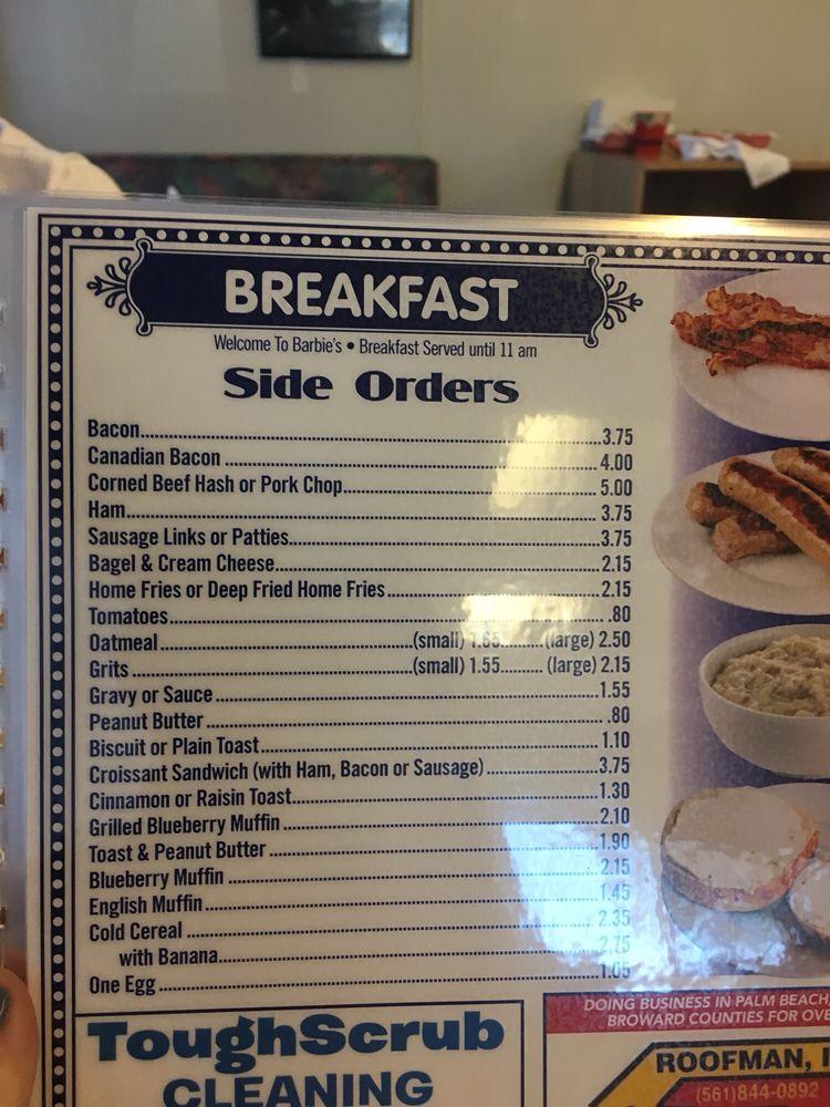 Menu at Barbie's Place, Lake Park