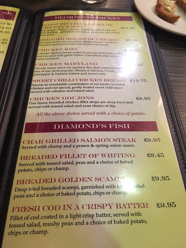 Menu at Diamonds Restaurant, Warrenpoint