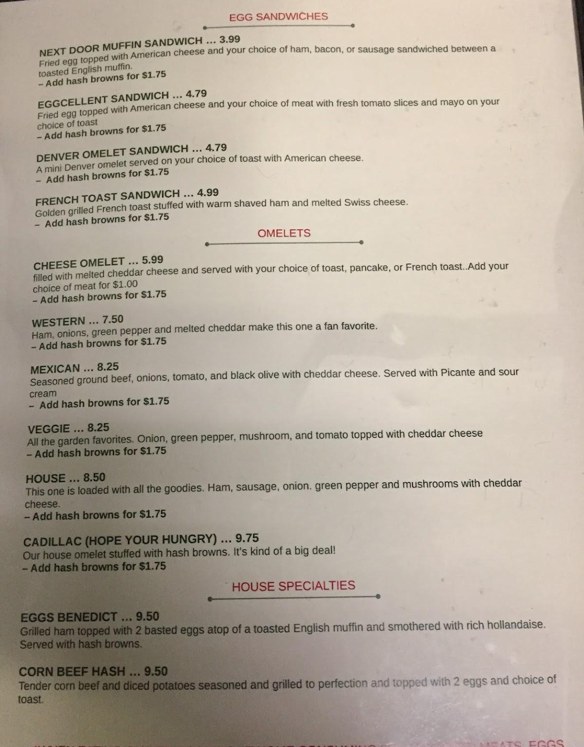 Menu at Next Door Cafe, New Richmond