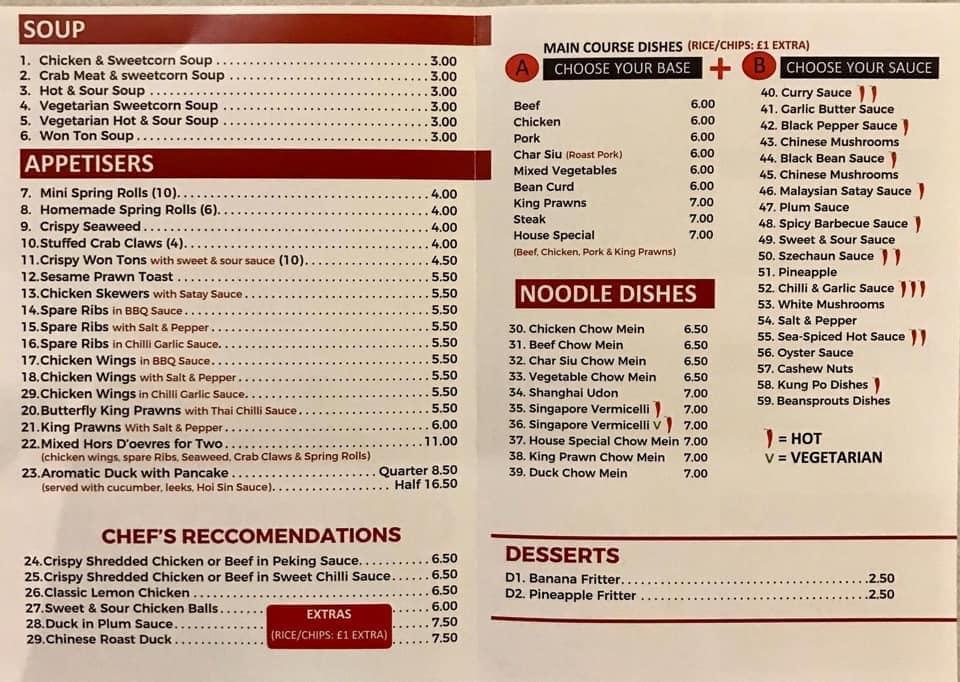 Menu at Riverside Chinese Restaurant, Chester-le-Street