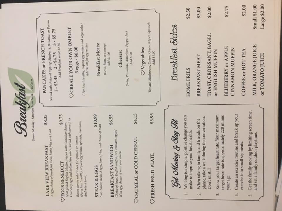 Menu at Hotel Lakeside Dining Room & Cafe, Lakeside Marblehead