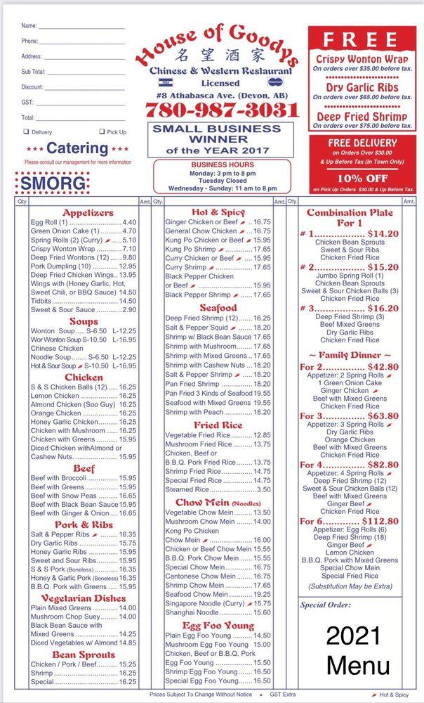 Menu at House Of Goodys restaurant, Devon