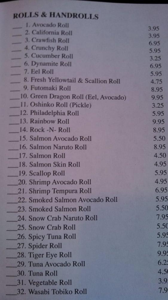 Menu at Saki restaurant, Ocean Springs