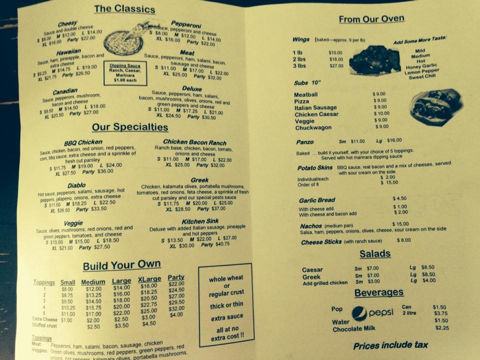 Menu at Steve's Premiere Pizza pizzeria, West Nipissing