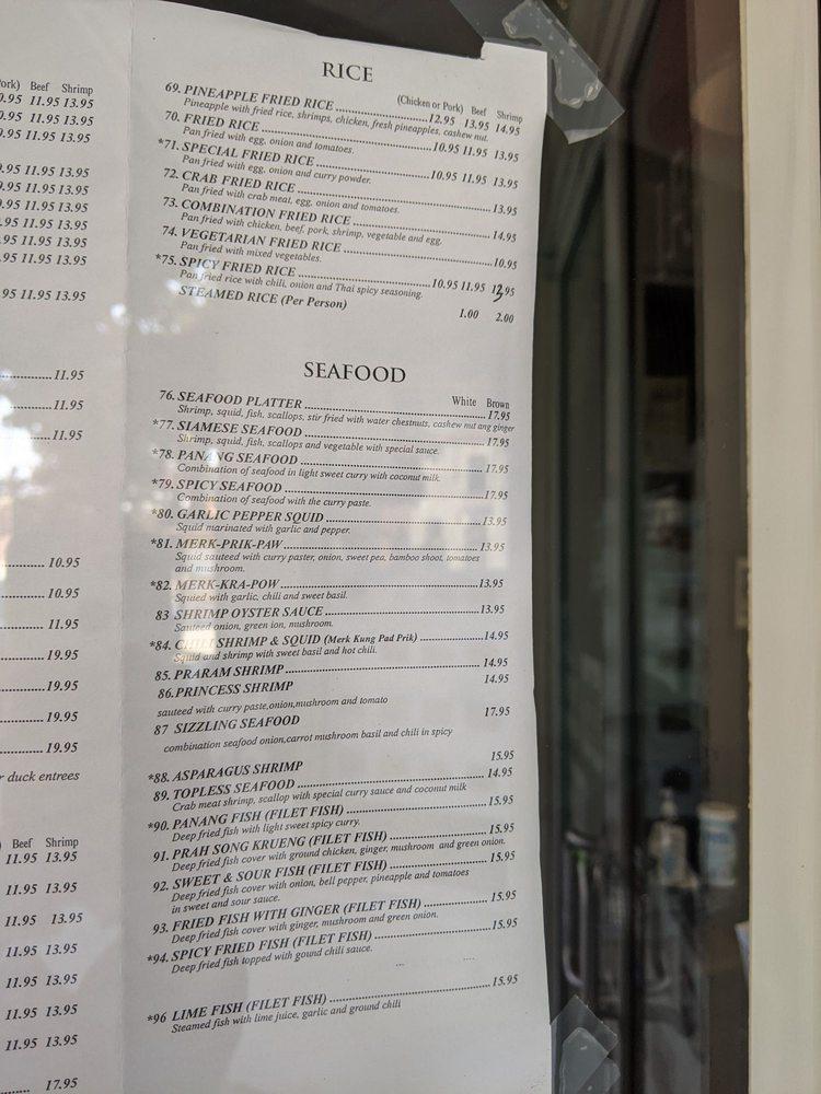 Menu at Thai Classic in Paso restaurant, Paso Robles
