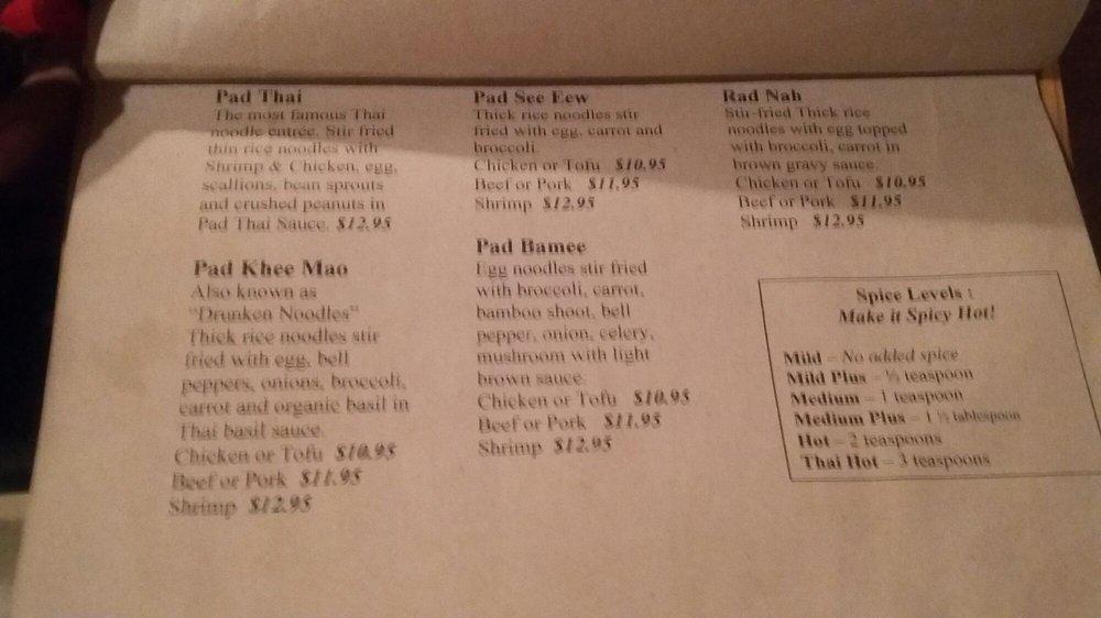 Menu at Thai Cortez restaurant, Cortez