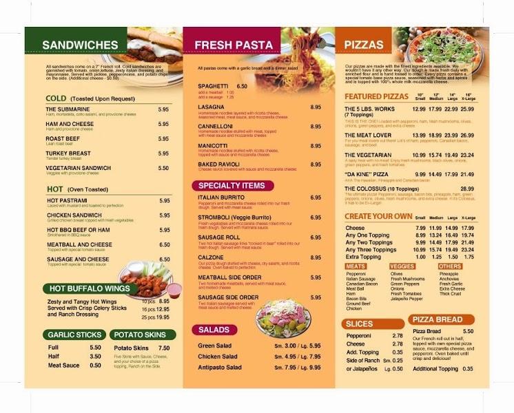 Menu at The Pizza Store (Est. 1976) restaurant, Orange