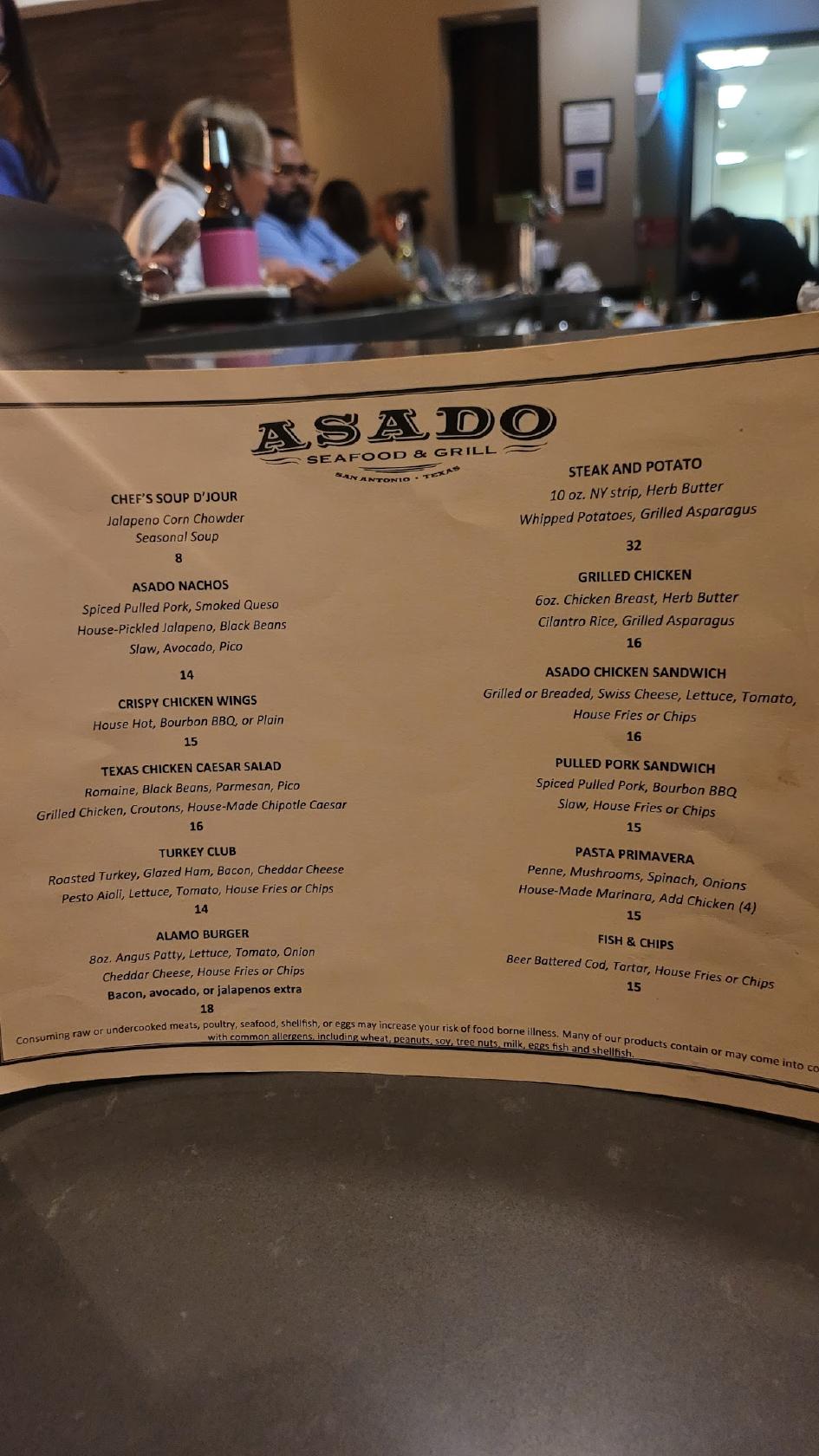 Menu at Asado Seafood & Grill pub & bar, San Antonio