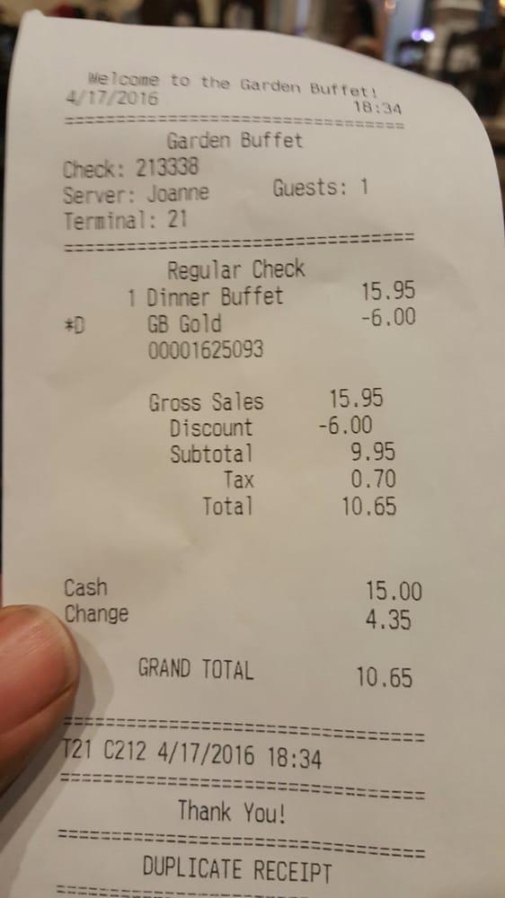 Menu at Garden Buffet restaurant, Saratoga Springs, 342 Jefferson St