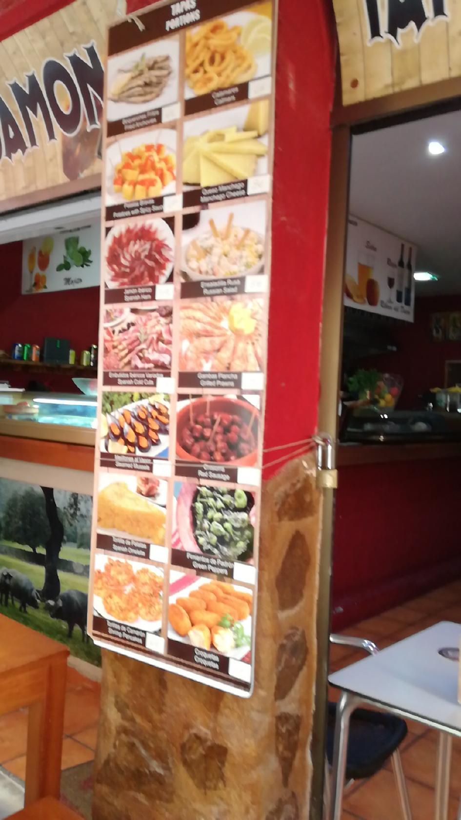 Menu at La taberna del Jamón restaurant, Benidorm