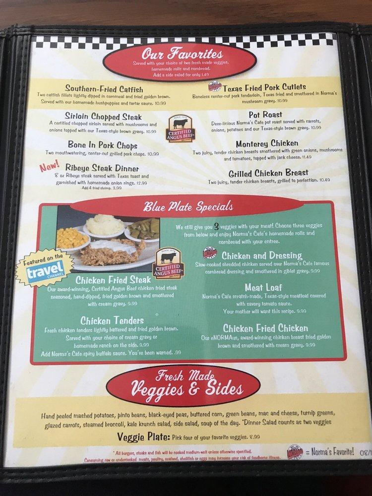 Menu at Norma's Cafe, Dallas, W Davis St