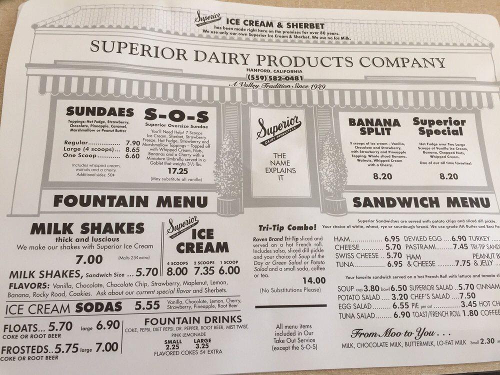 Menu at Superior Dairy restaurant, Hanford