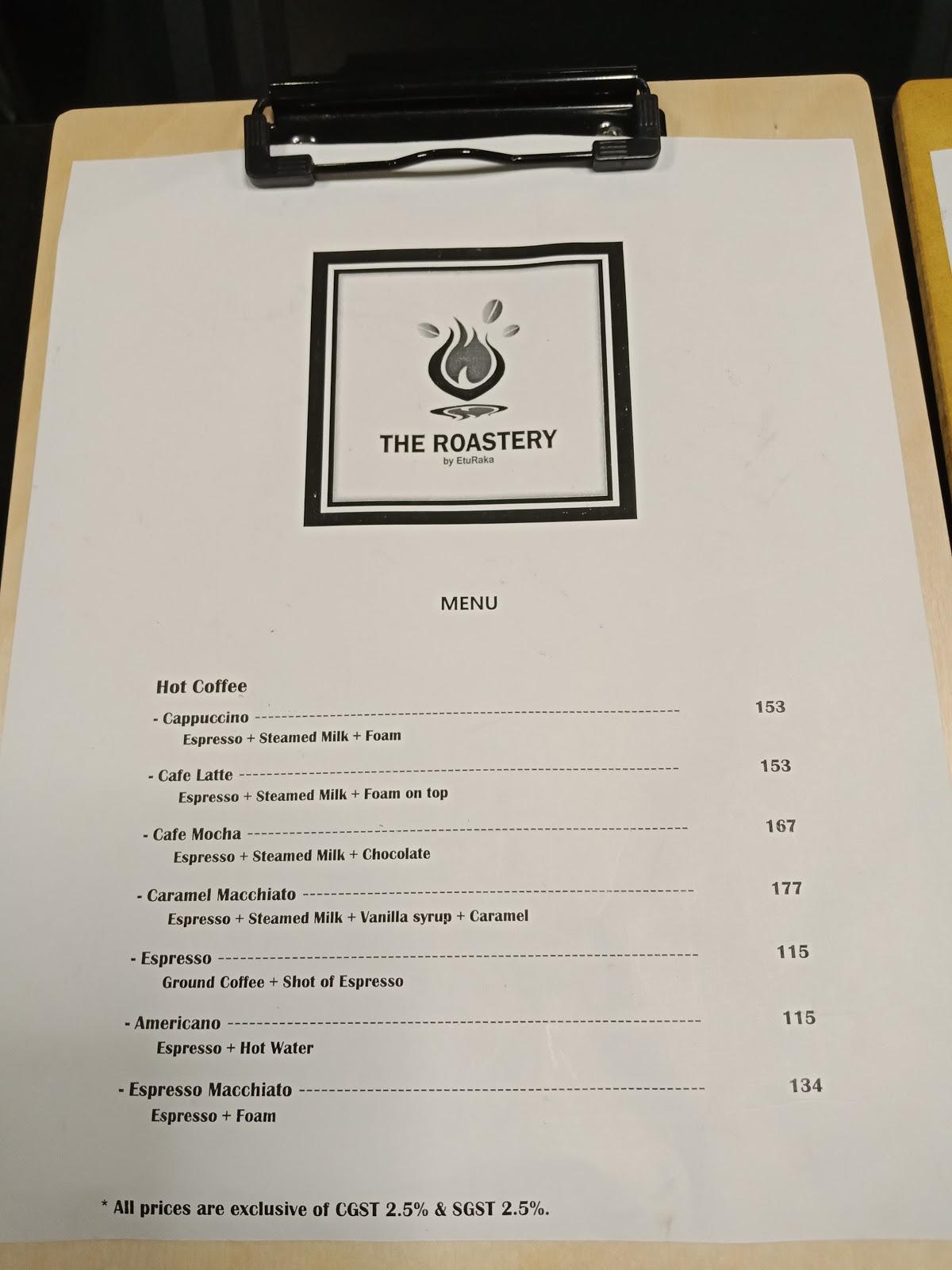Menu at The Roastery, Bengaluru, 5th A Main Rd