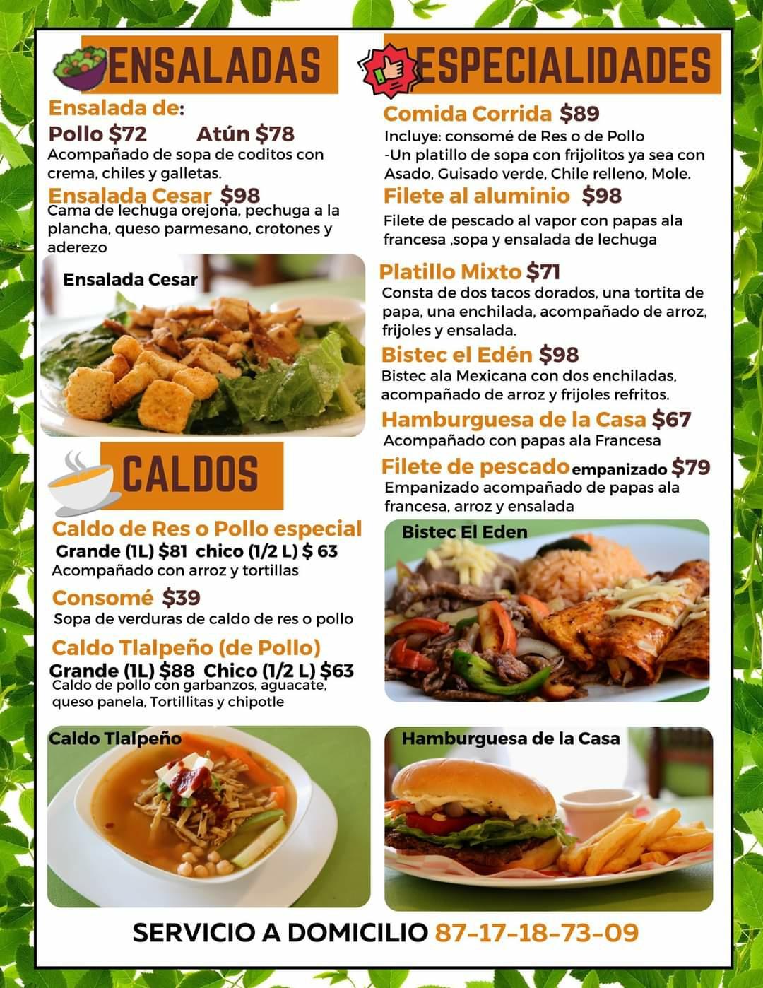 Carta del restaurante Cocina El Eden matriz, Torreón